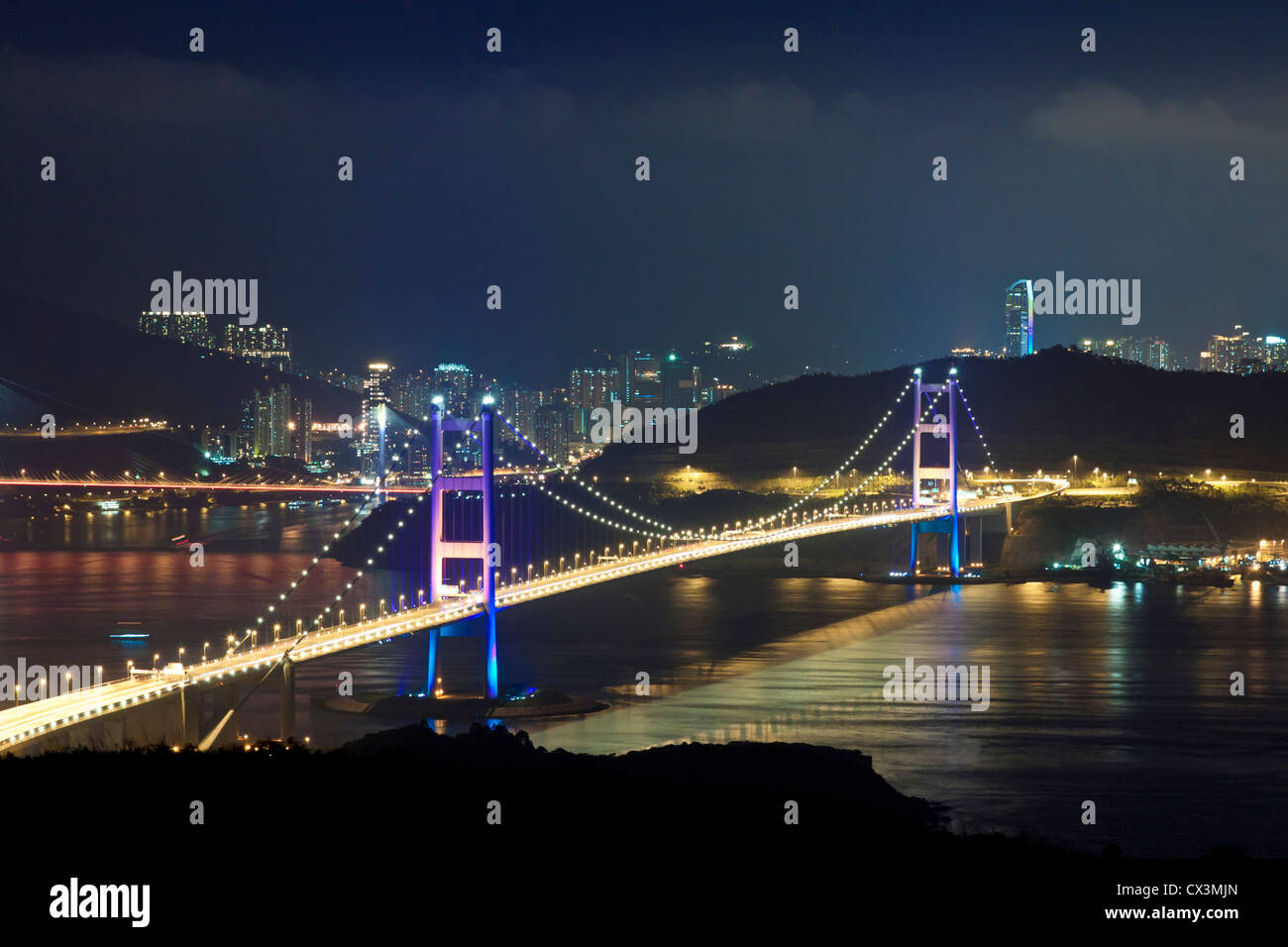 Hong Kong modern flyover bridges at night Stock Photo - Alamy