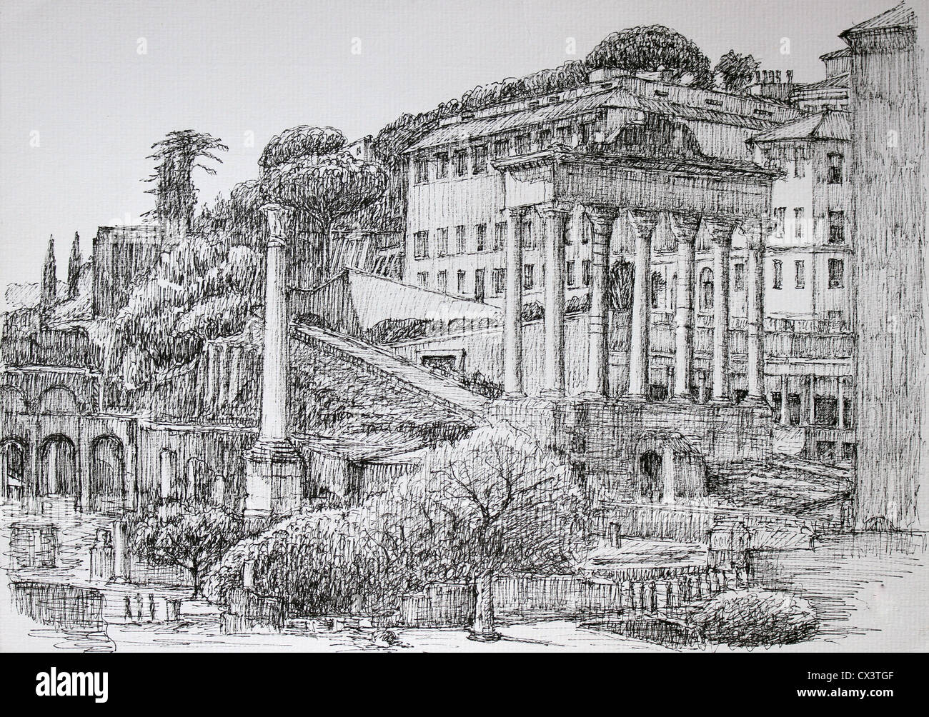 Roman Forum cityscape painted by ink Stock Photo - Alamy