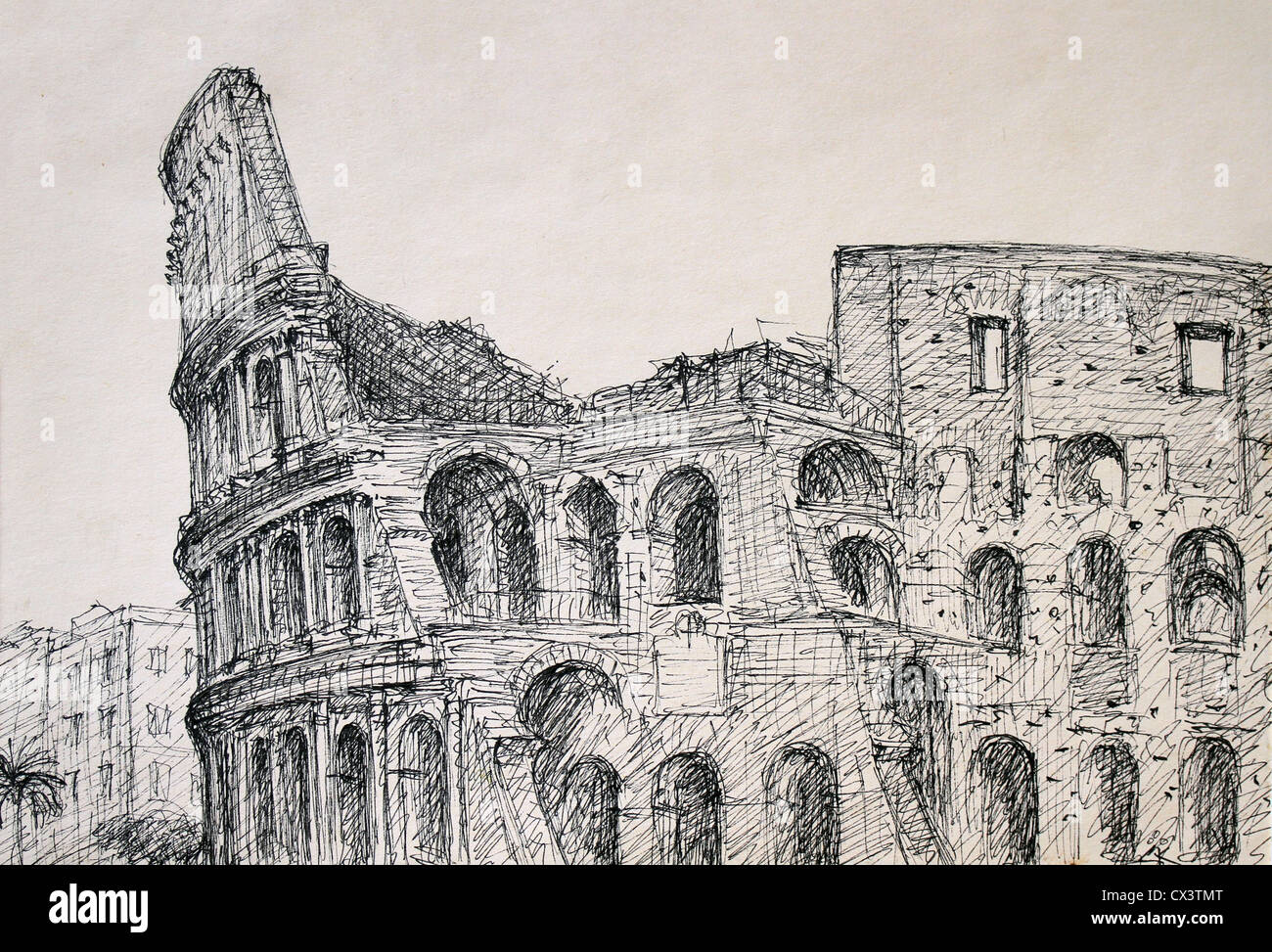Roman cityscape of the Colosseum painted by ink Stock Photo - Alamy
