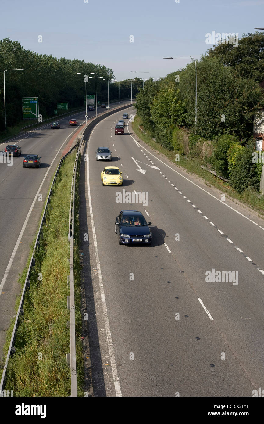 A27,Havant by-pass, Eastbound carriageway with light traffic on a balmy ...