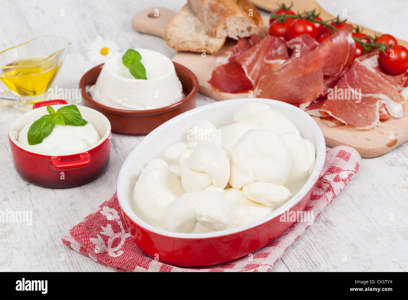 dish of some fresh italian mozzarella cheese Stock Photo - Alamy