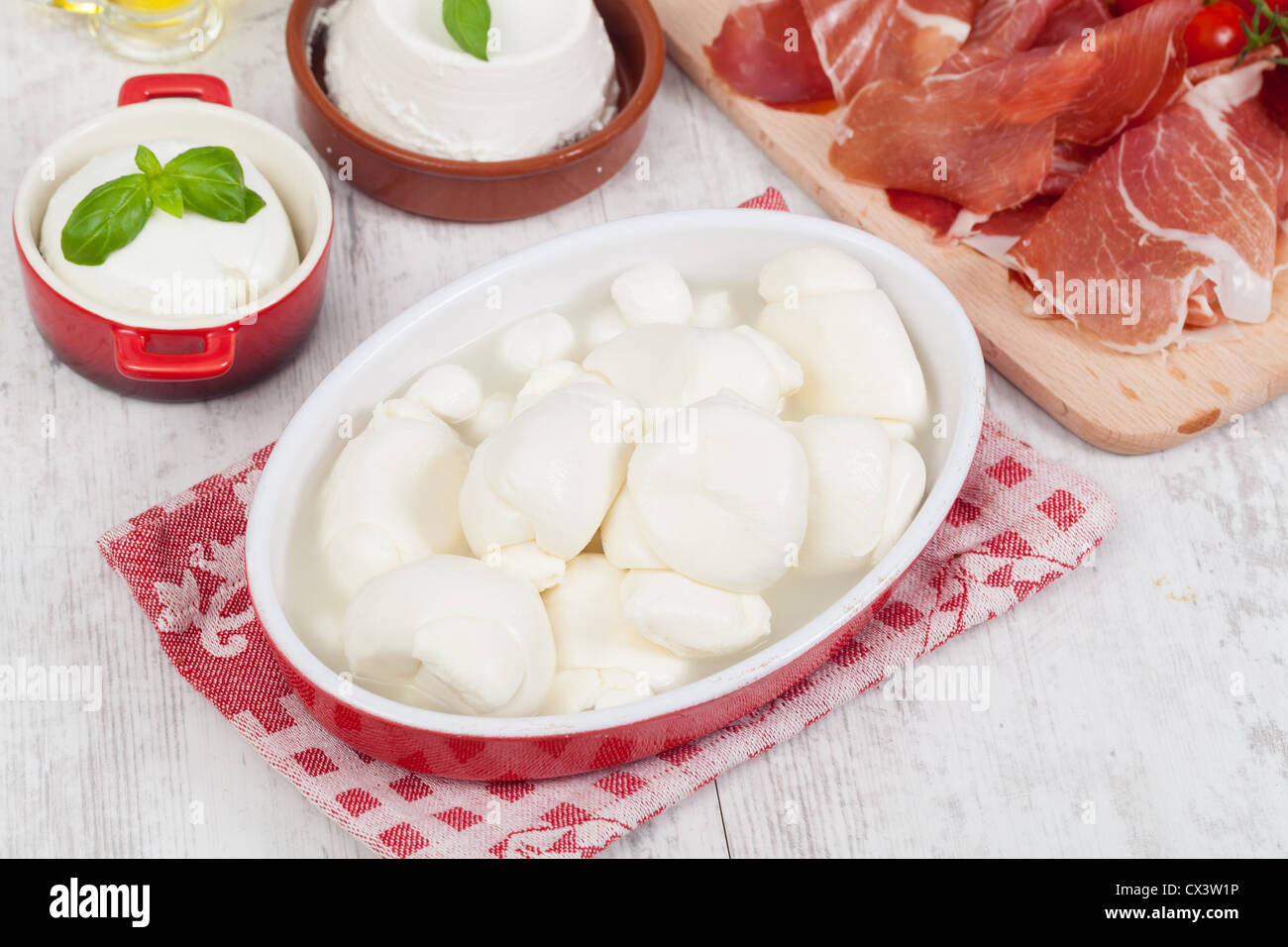 dish of some fresh italian mozzarella cheese Stock Photo - Alamy