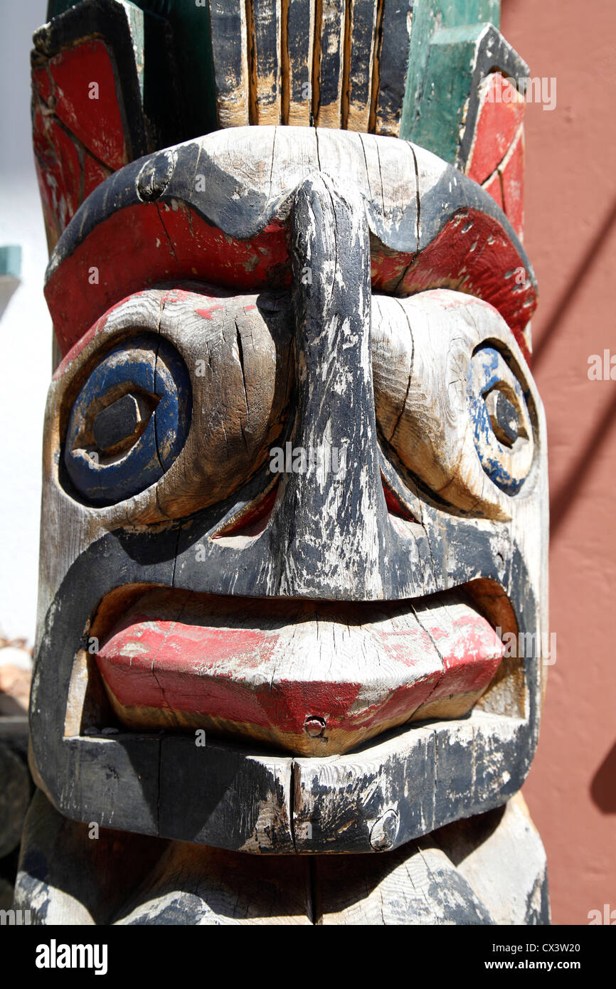 Close Up Detail Of Canadian Totem Poles In The Ski Village At Mont ...