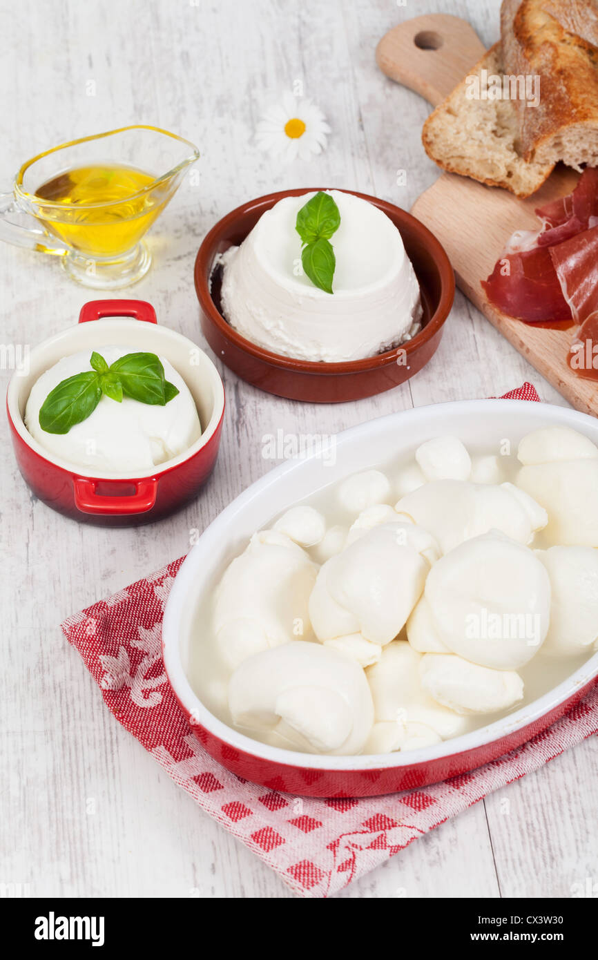 dish of some fresh italian mozzarella cheese Stock Photo - Alamy
