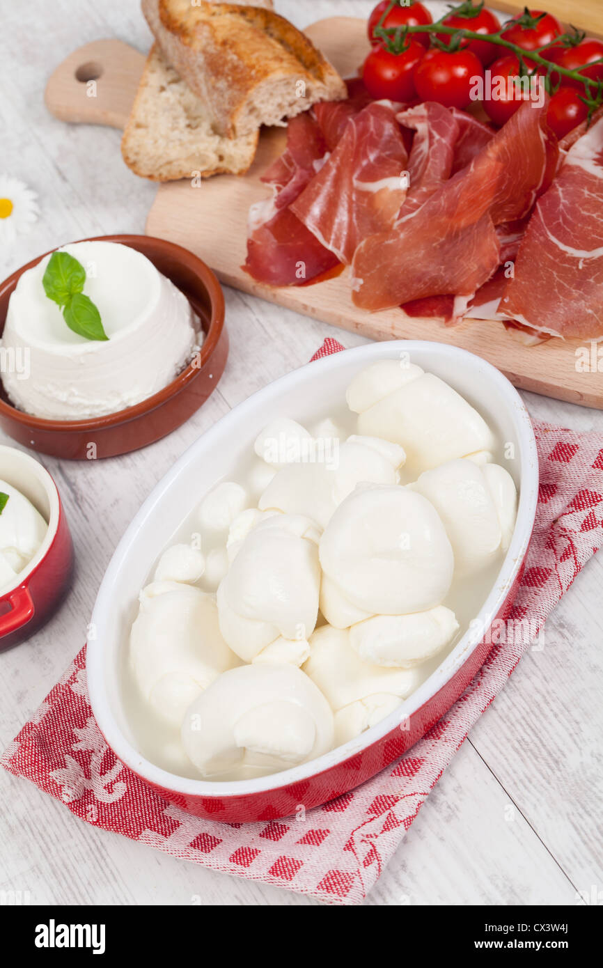 dish of some fresh italian mozzarella cheese Stock Photo - Alamy