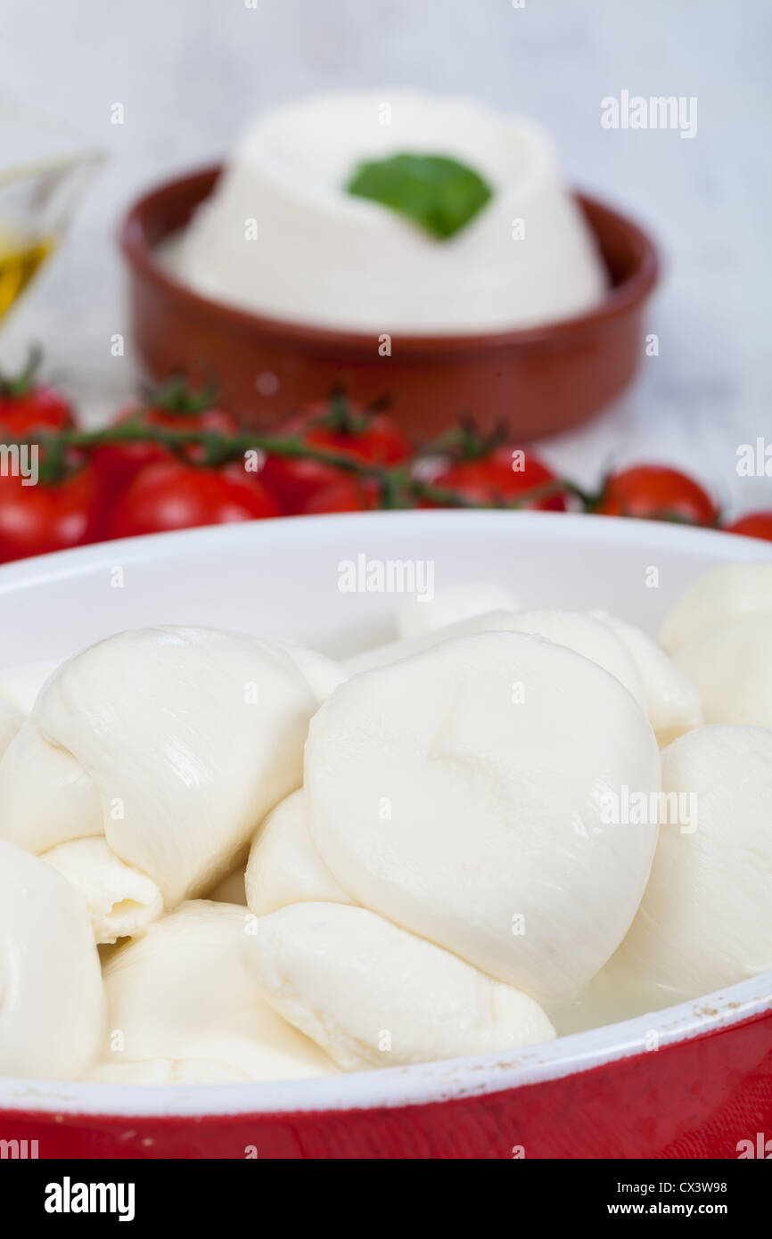 dish of some fresh italian mozzarella cheese Stock Photo - Alamy
