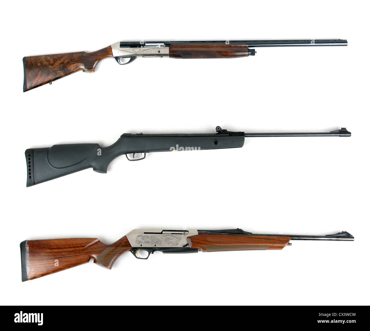 Hunting modern rifles and a shotgun isolated on white background Stock ...
