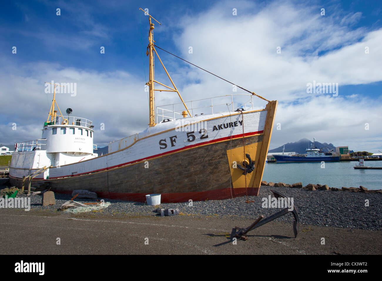 Fishing Vessel, SF 52 Akurey, on display as a monument at Hofn Harbour ...