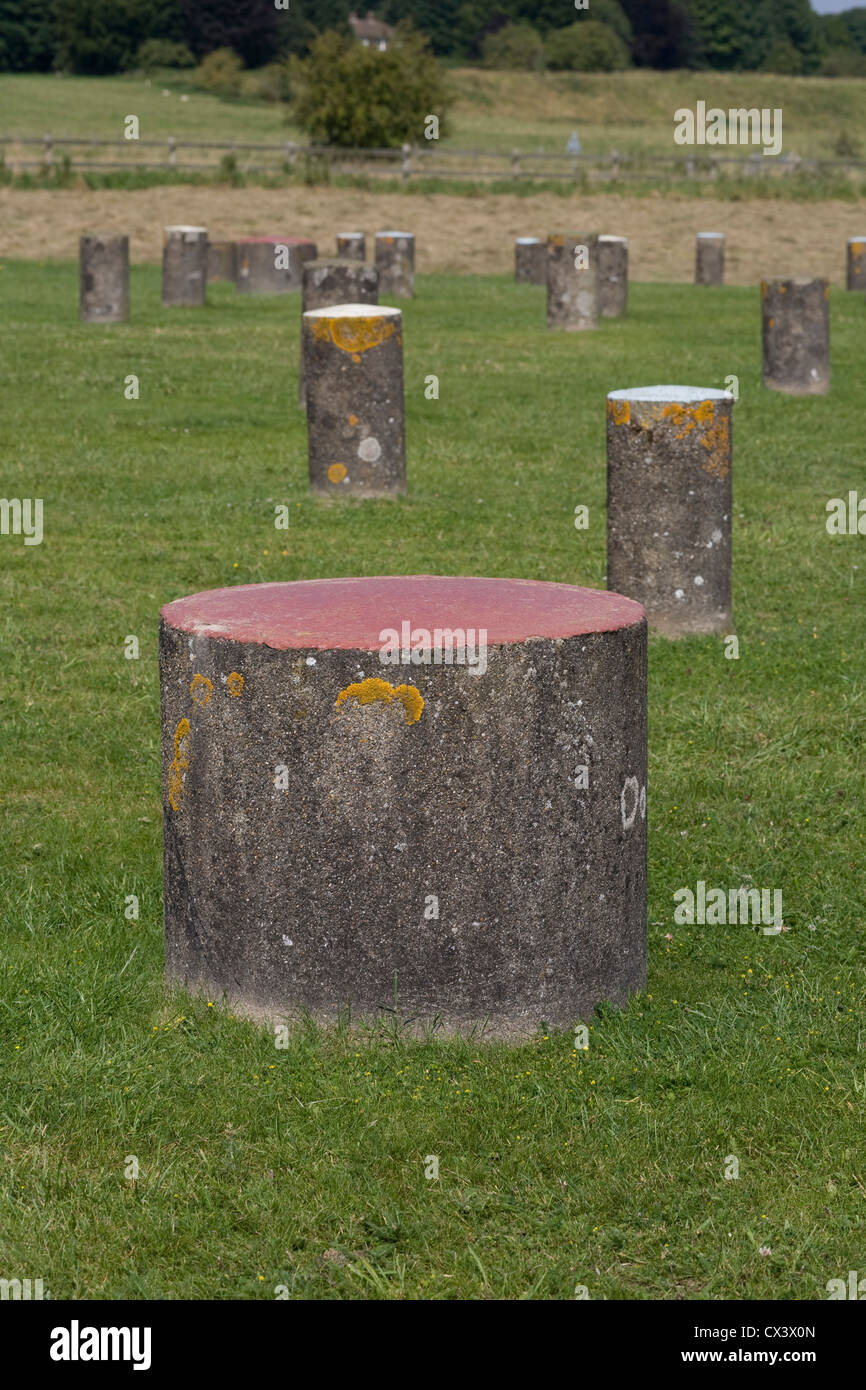 At Woodhenge ancient monument, Amesbury, Wiltshire, concrete markers ...