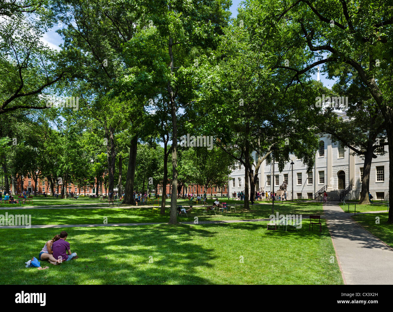 Students and visitors in the 'Old Yard' of Harvard Yard, Harvard ...