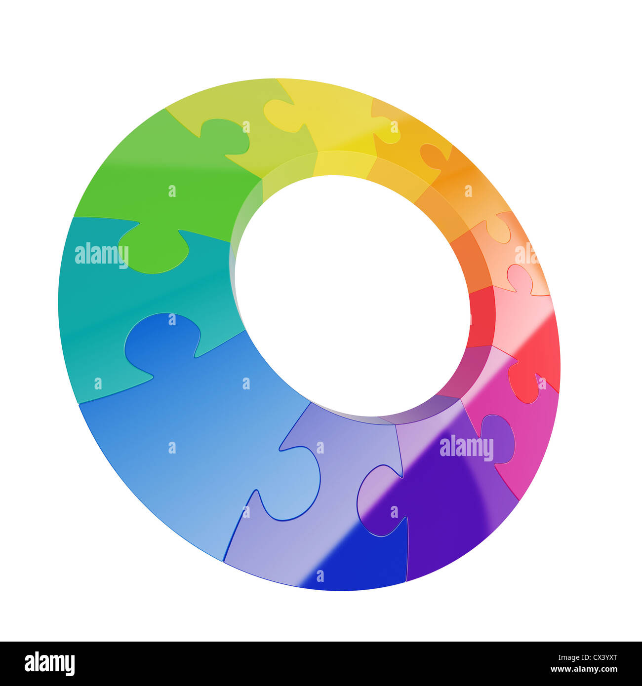 3d illustration of colorful puzzle wheel isolated Stock Photo - Alamy
