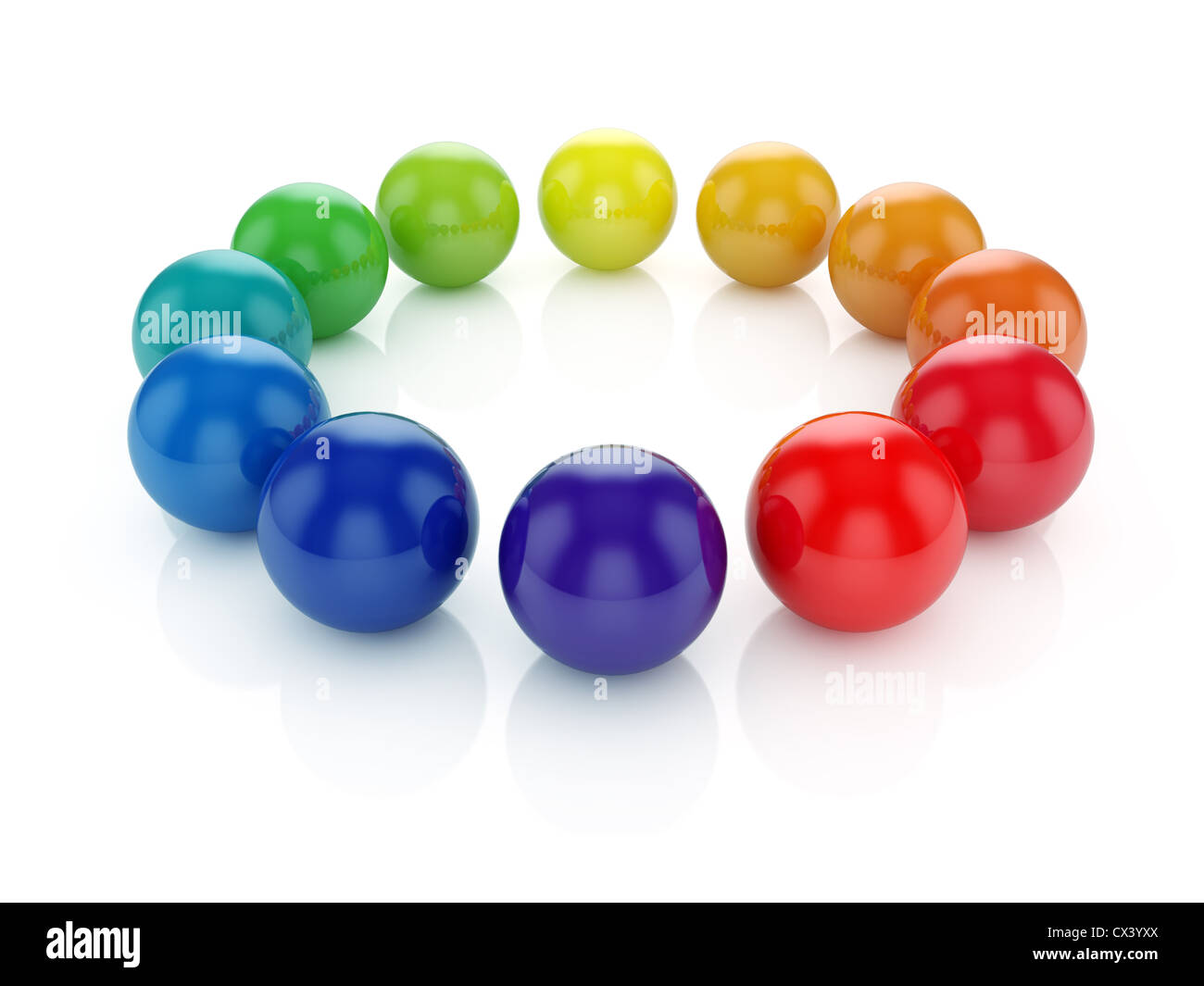 3d illustration of colorful spheres wheel on white background Stock ...