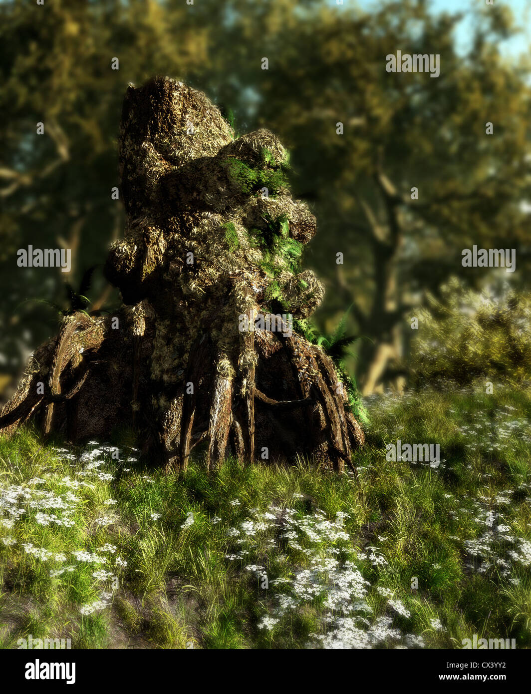 A gnarled tree stump with mossy vegetation Stock Photo - Alamy