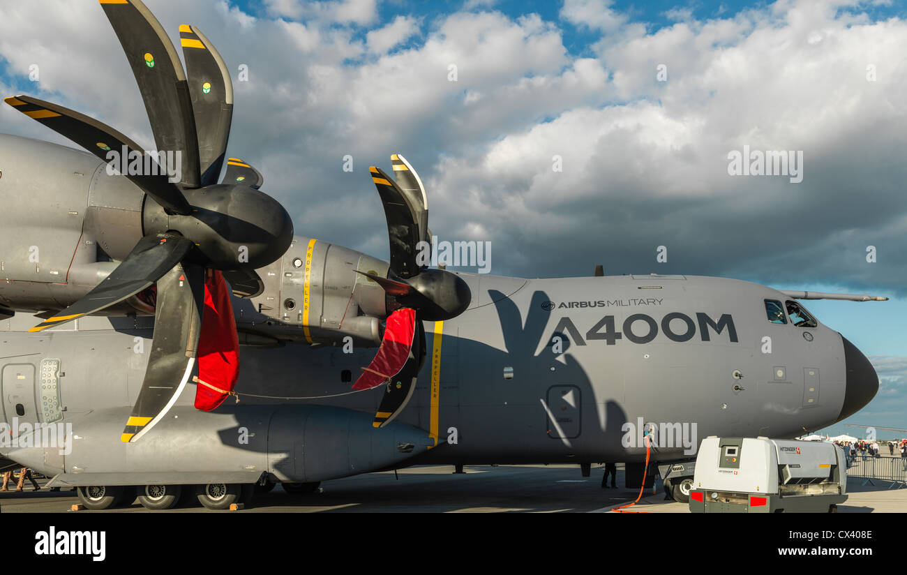 Airbus A400M military transporter aircraft on runway during air show in ...