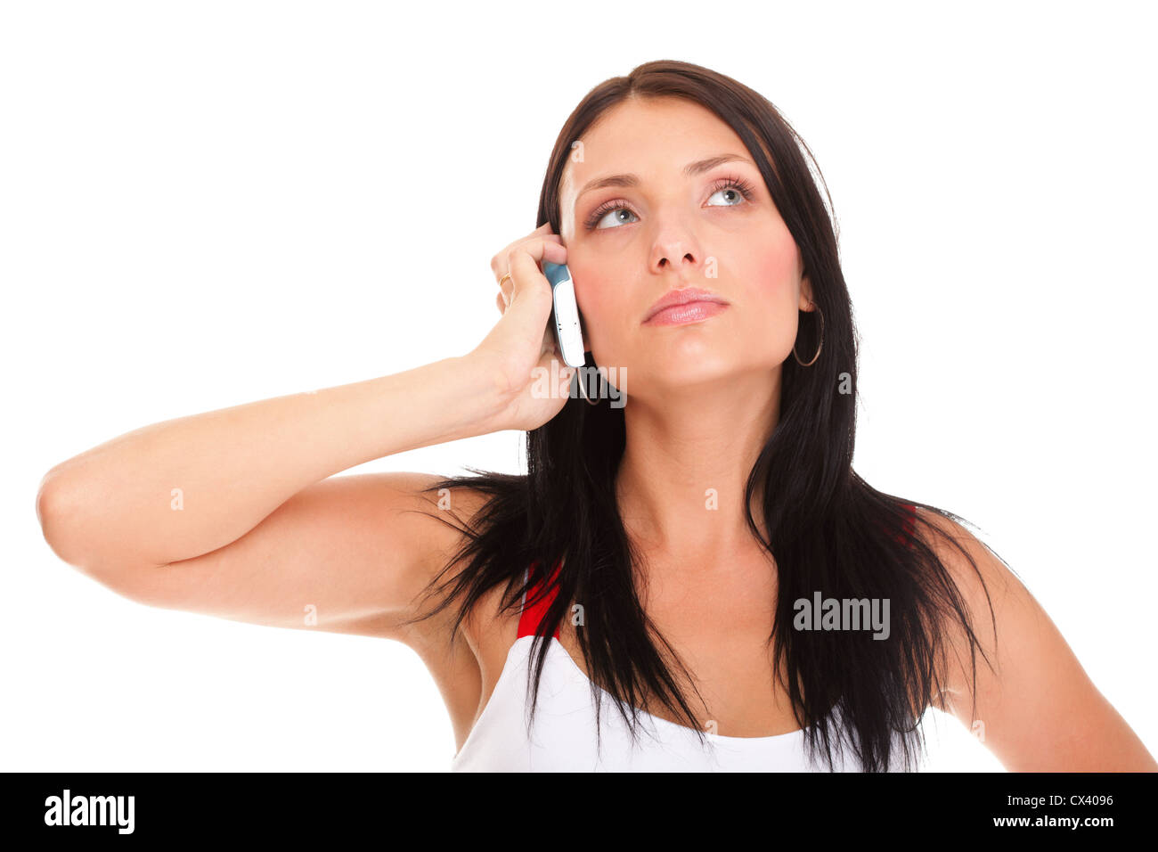 beautiful young woman with mobile phone isolated on white Stock Photo ...