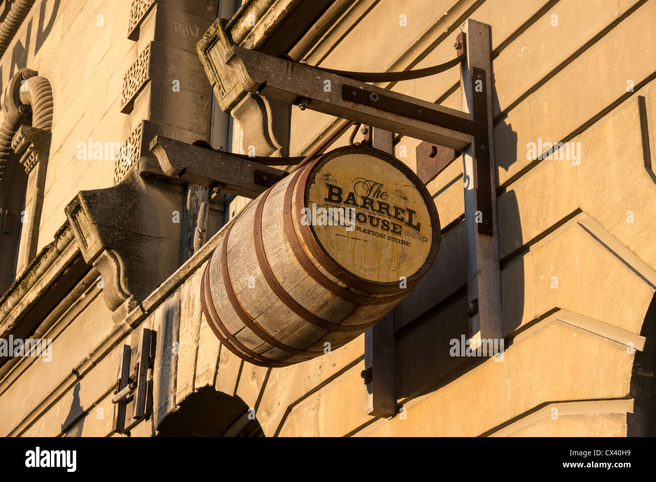 Barrel sign over a whisky store in Harbour Street, part of the ...