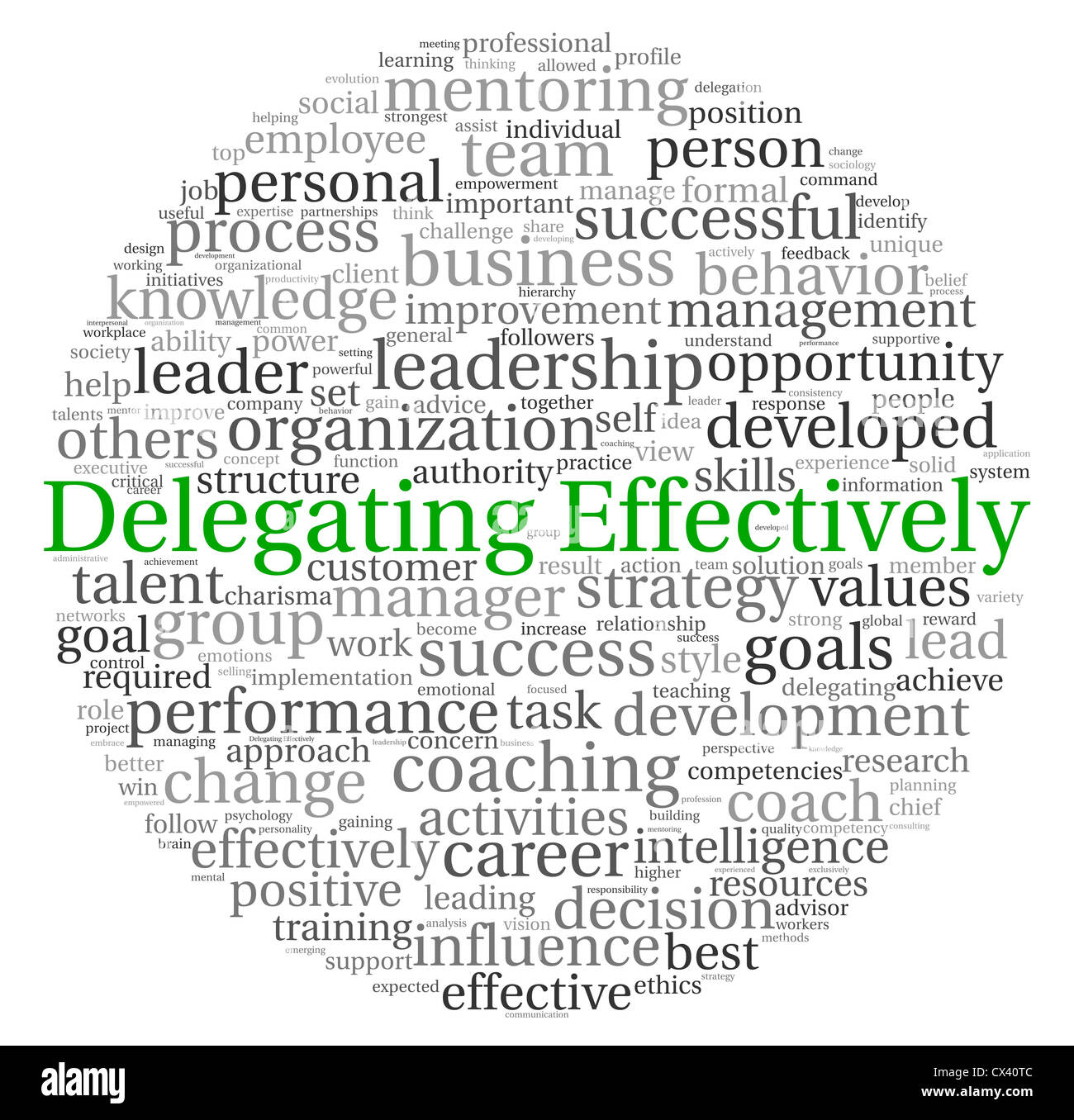 Delegating effectively concept in word tag cloud on white background ...