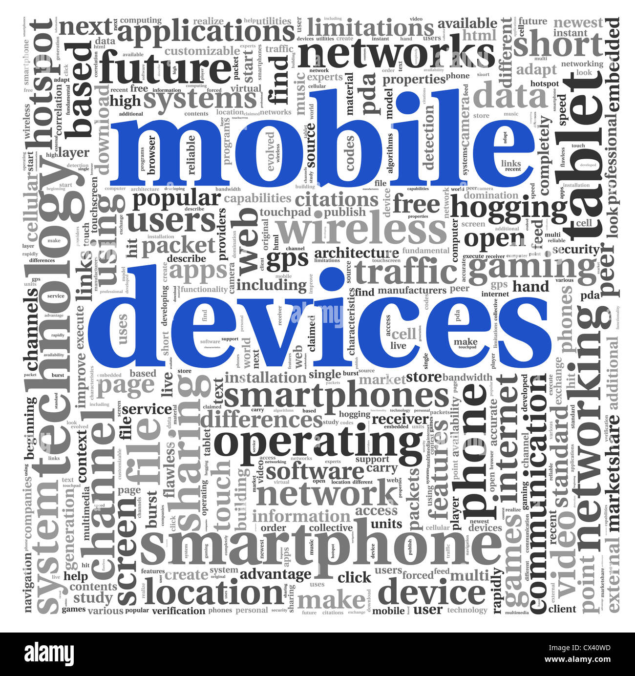 Mobile devices concept in tag cloud on white background Stock Photo - Alamy