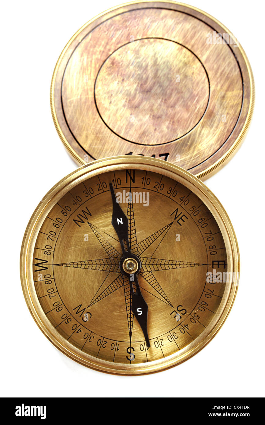 Old Directional compass on white background Stock Photo - Alamy