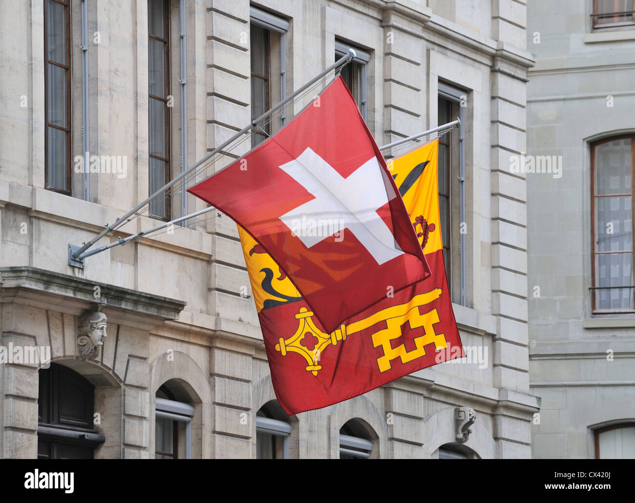 Flags, Old Town, Geneva, Switzerland Stock Photo - Alamy