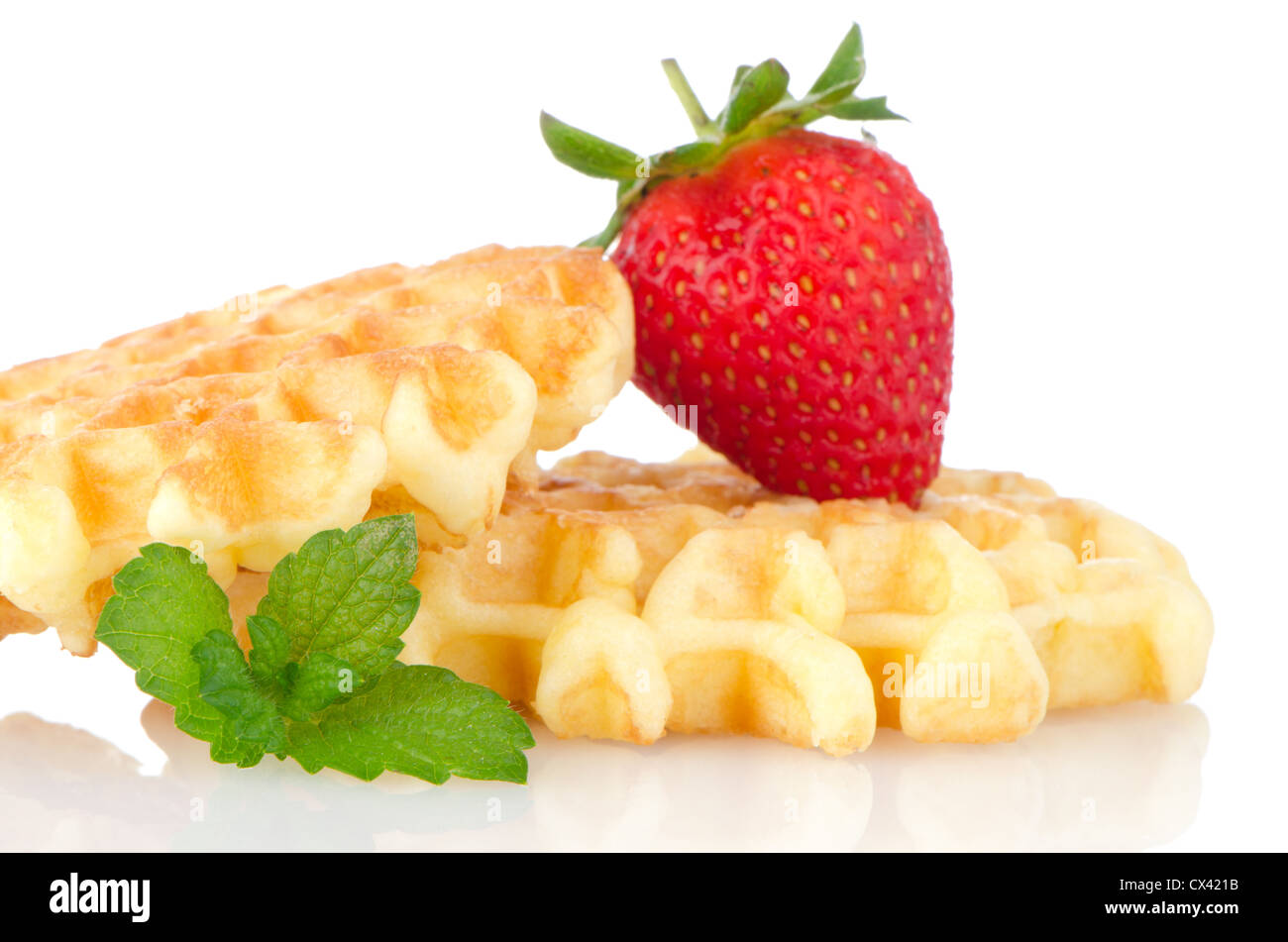 Waffles and strawberry isolated on white background Stock Photo - Alamy