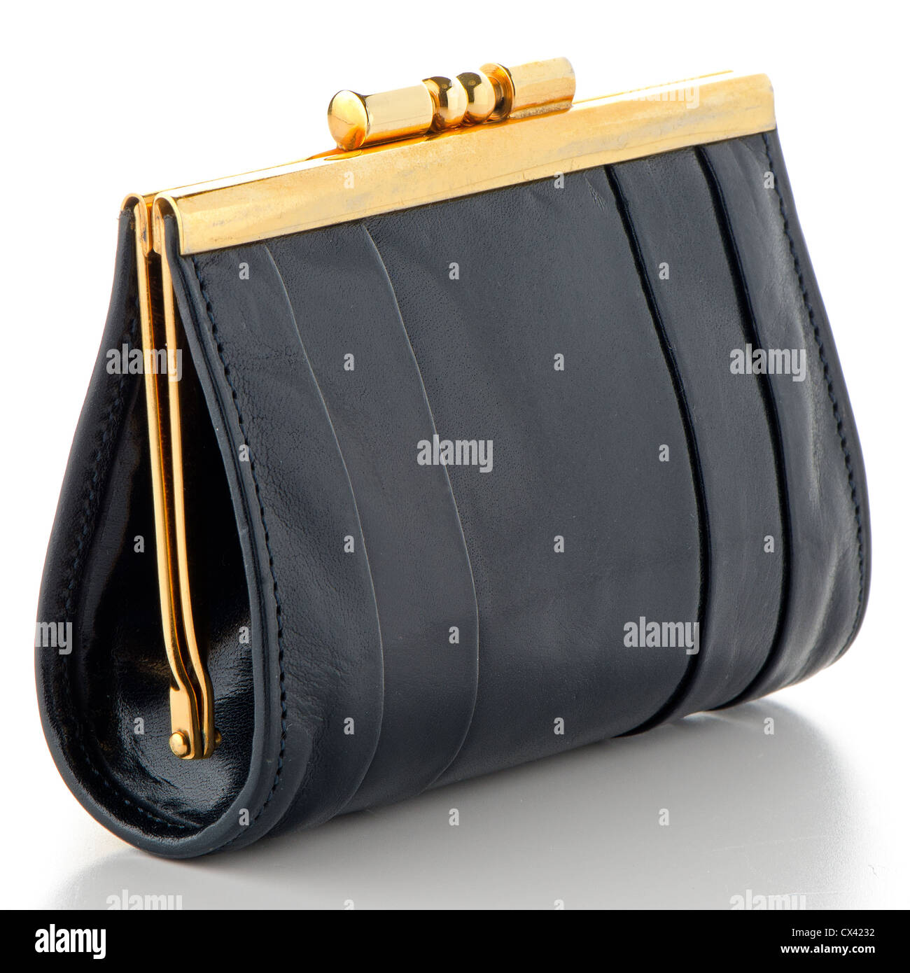 Black leather purse isolated on white background Stock Photo - Alamy