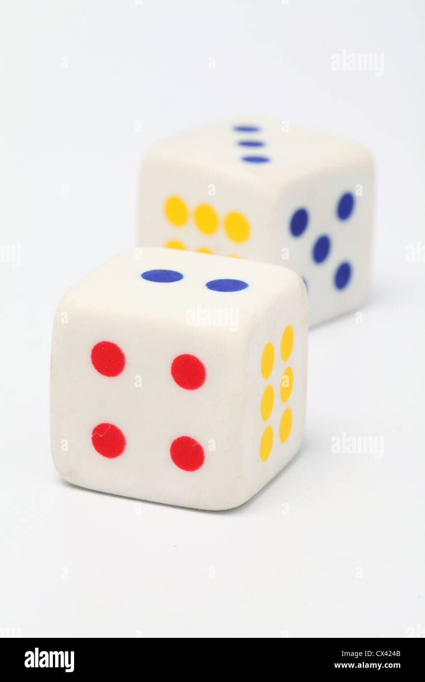 Closeup of white dice isolated on white background Stock Photo - Alamy