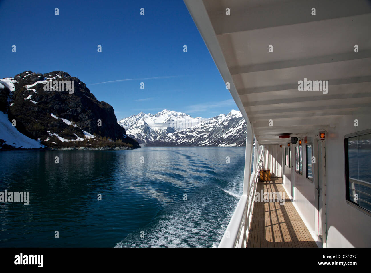 Small cruise ship and wake. Glacier Bay National Park, Alaska Stock ...