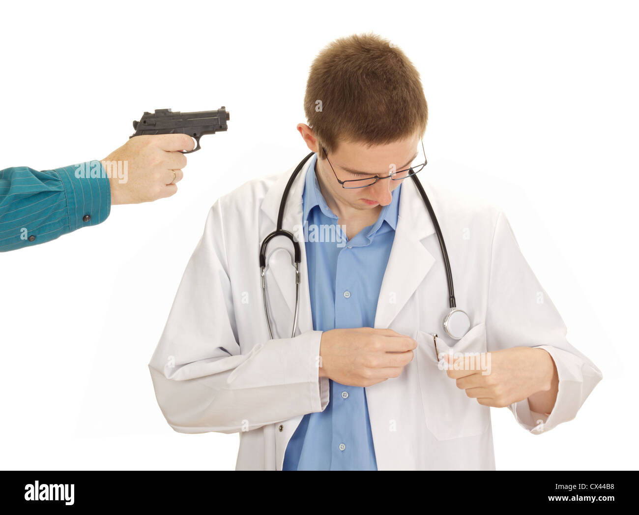 A person hold the young doctor at gunpoint Stock Photo - Alamy
