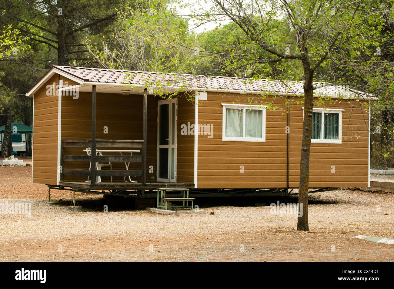 Mobile homes, brown bungalow in a camping Stock Photo - Alamy
