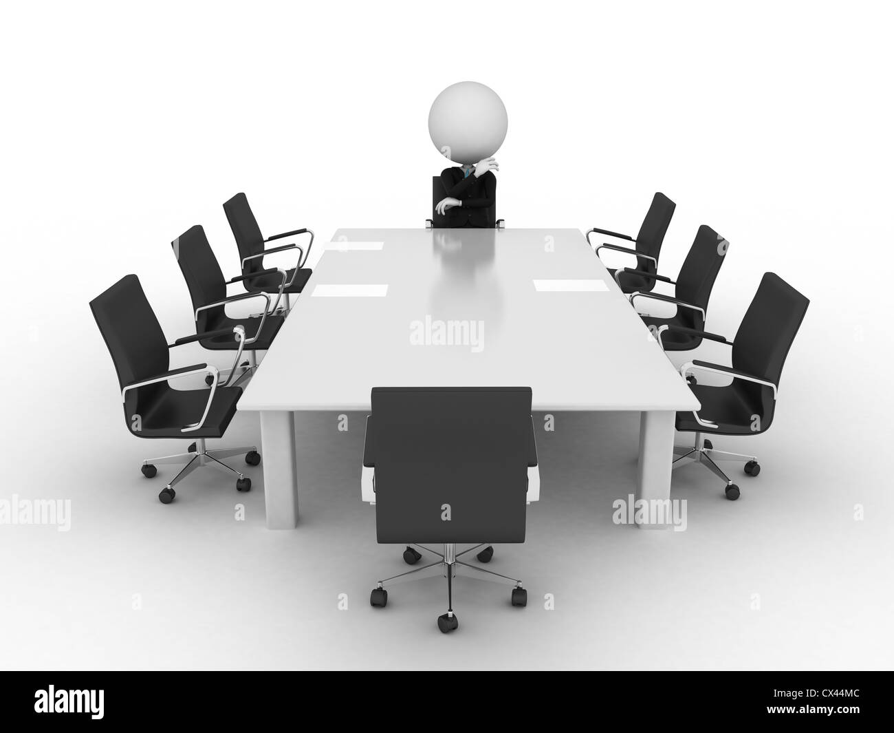 3d rendered conference table with a single character Stock Photo - Alamy