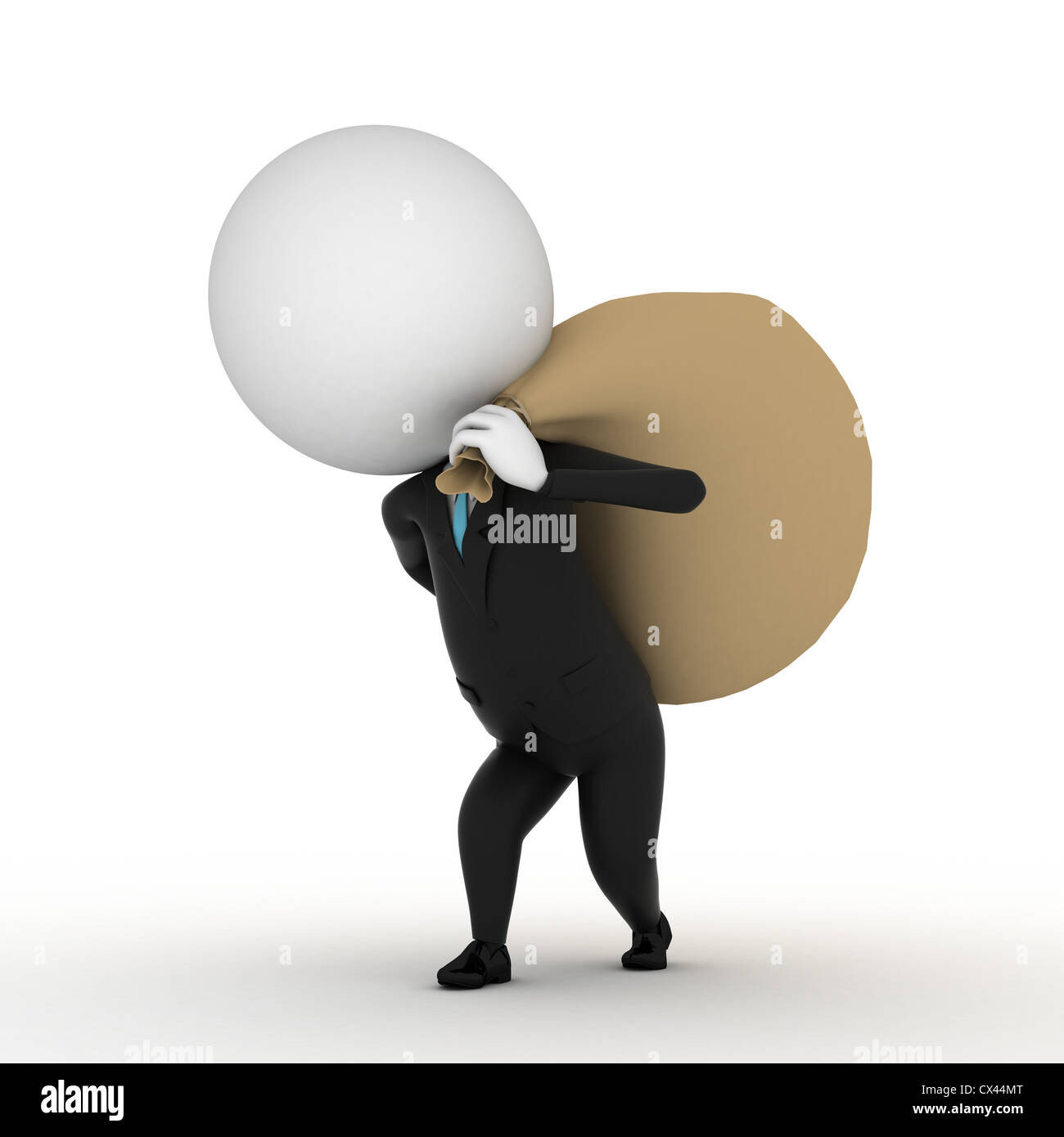 a little 3d rendered guy is carrying a big sack Stock Photo - Alamy