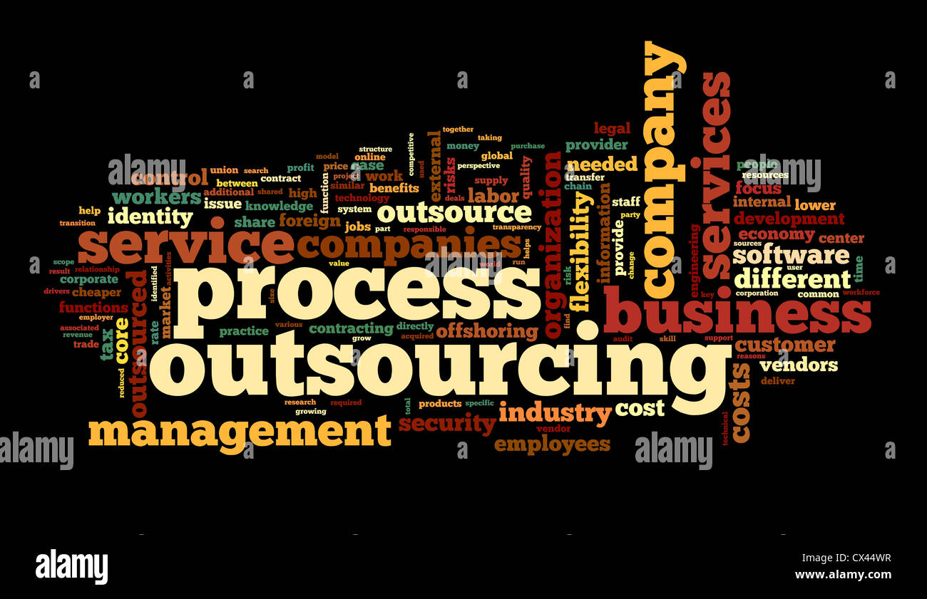 Process outsourcing concept in word tag cloud on black background Stock ...