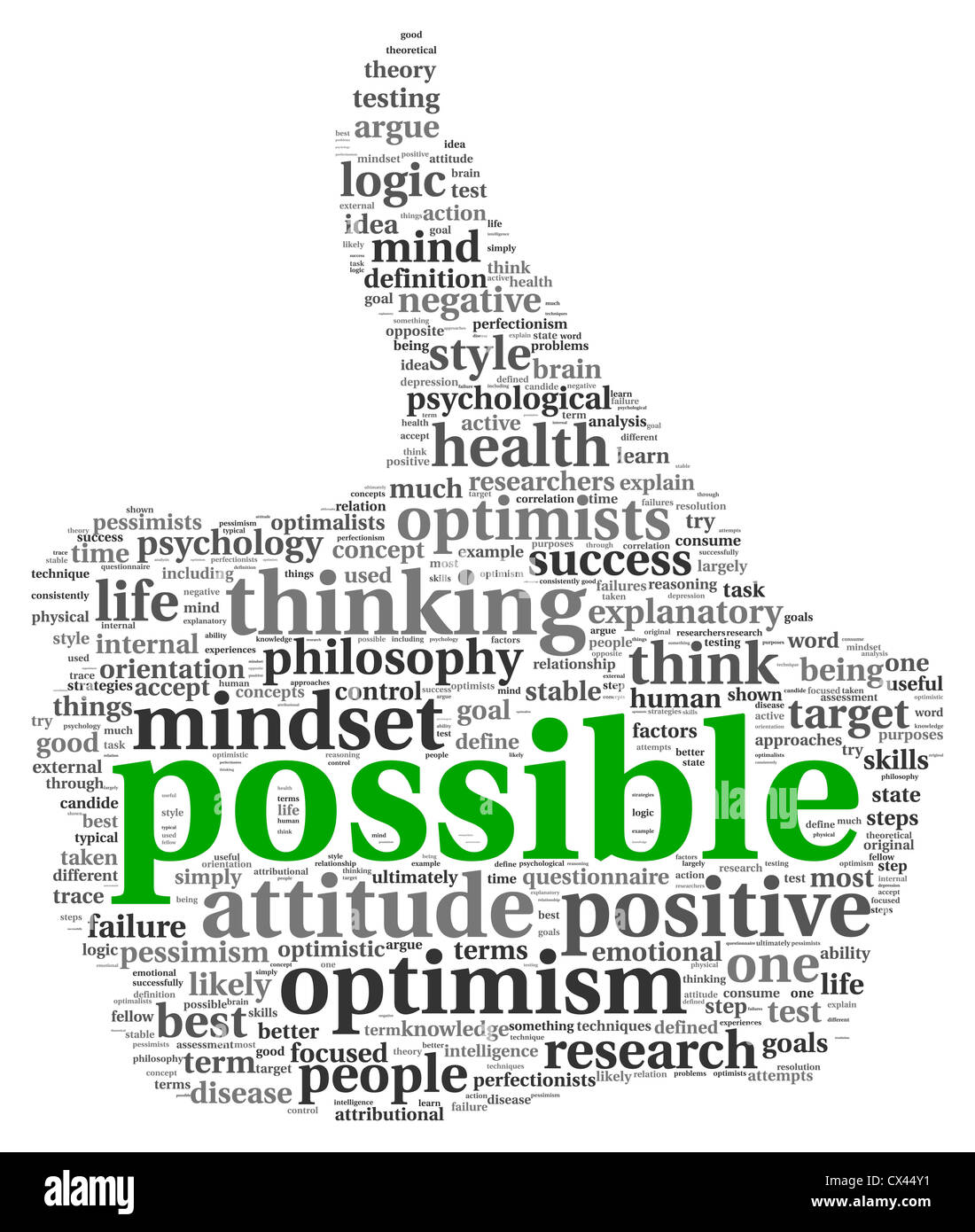Possible concept in word tag cloud of thumb up shape Stock Photo - Alamy