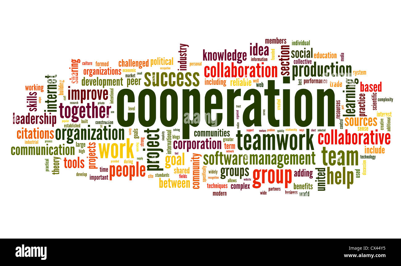 Cooperation and teamwork concept in word tag cloud on white Stock Photo ...