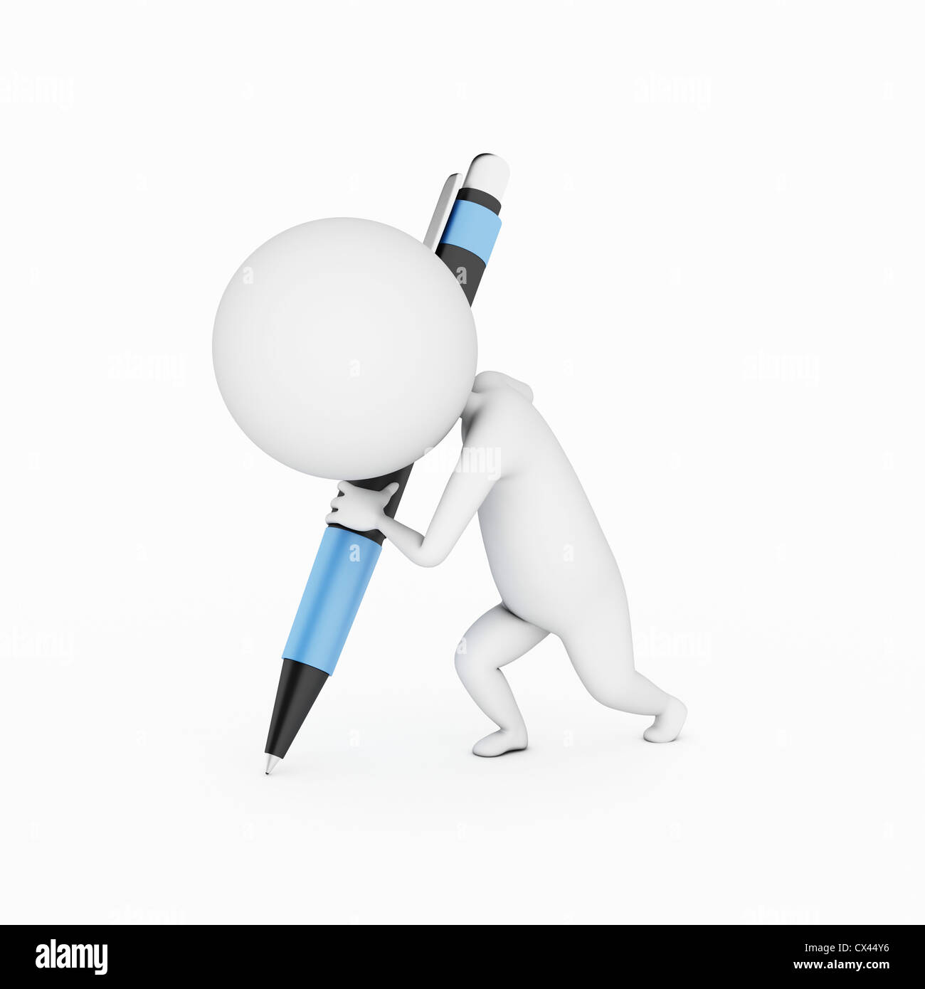 a 3d rendered illustration of a small guy with a big pen Stock Photo ...