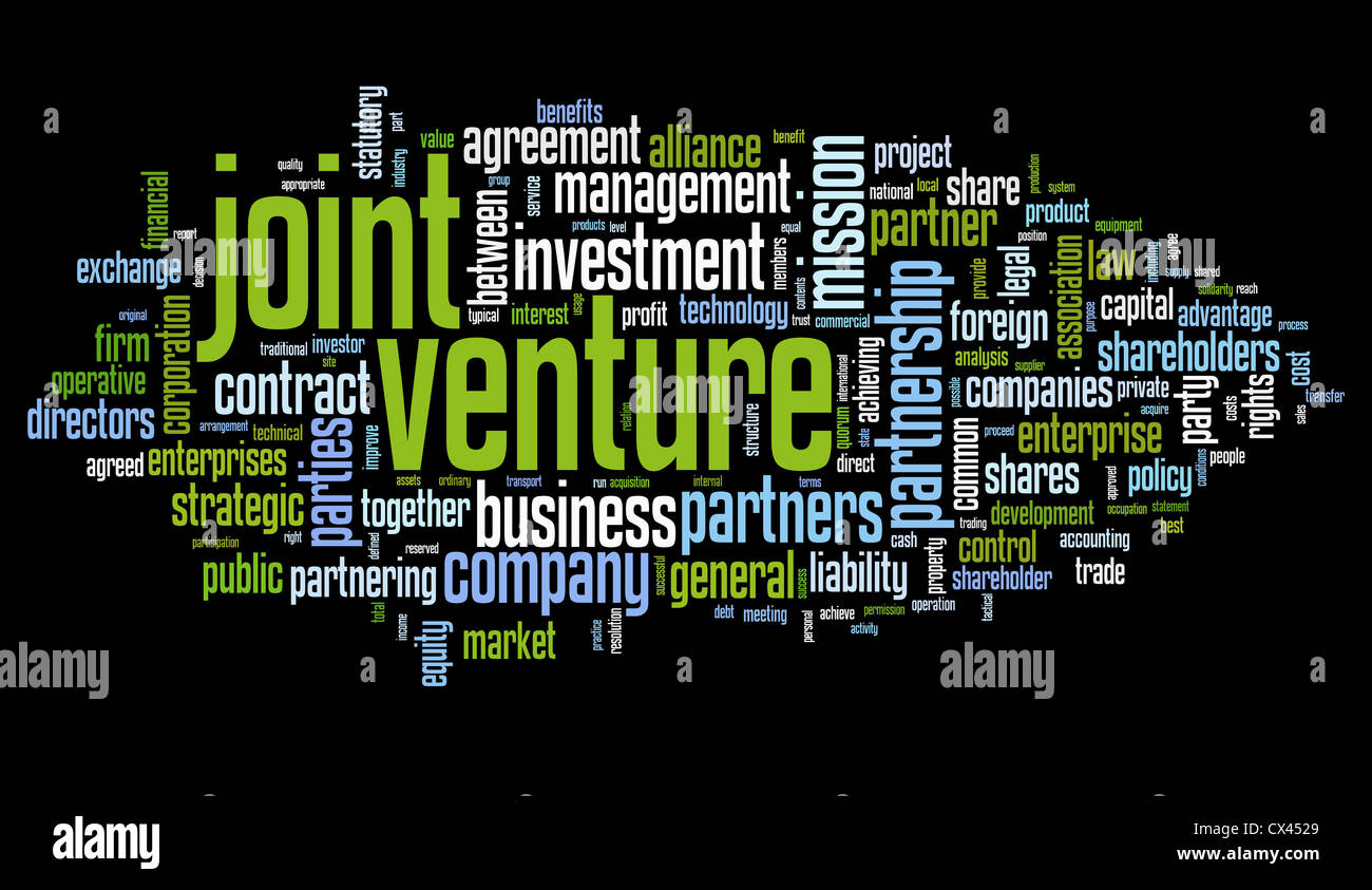 Joint venture concept in tag cloud on black background Stock Photo - Alamy