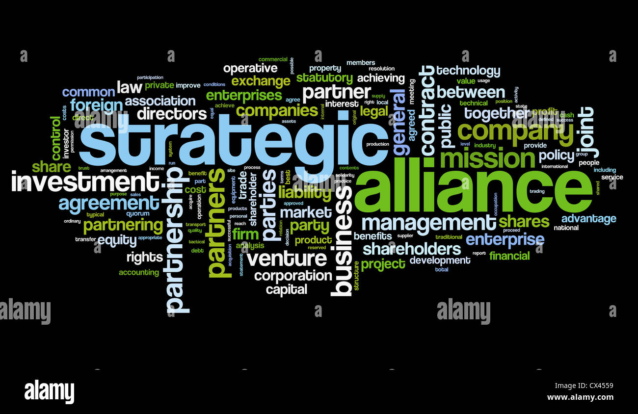 Strategic alliance concept in tag cloud on black Stock Photo - Alamy