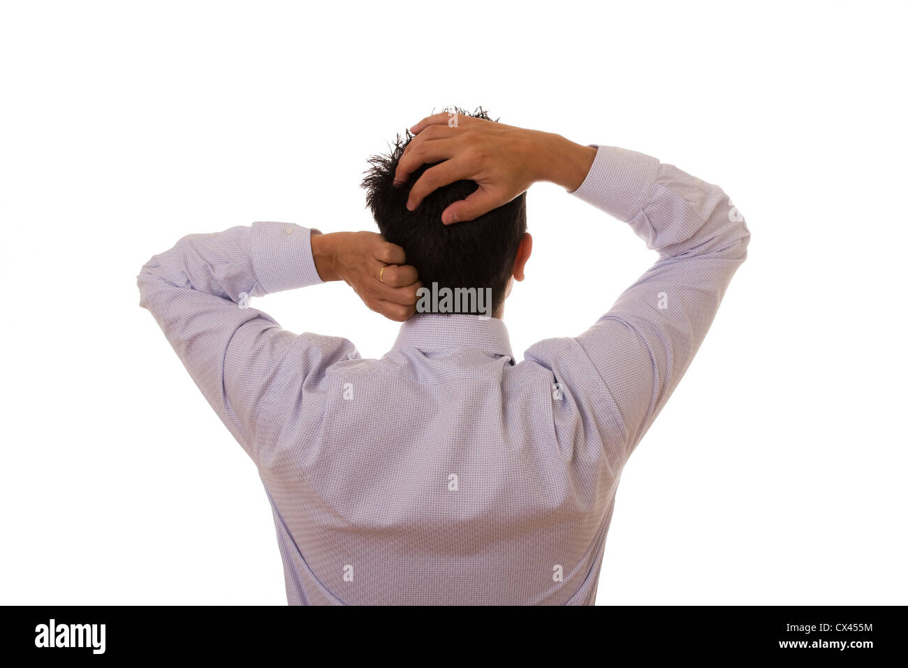 View of back businessman with his hand on the head Stock Photo - Alamy