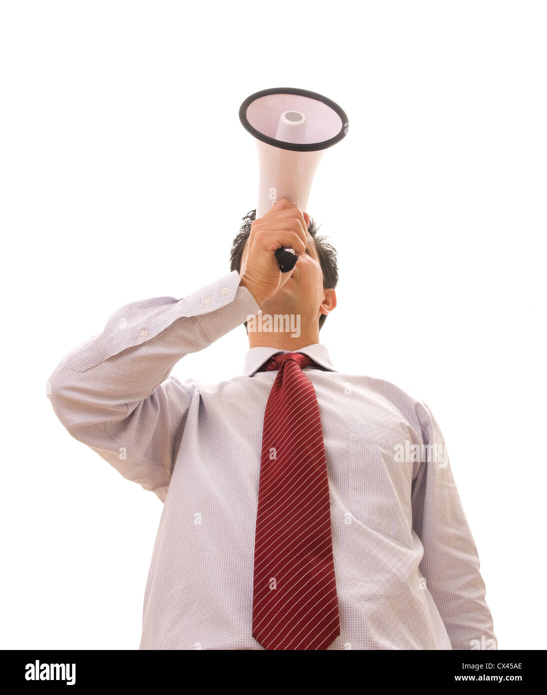 Business man speaking with a megaphone Stock Photo - Alamy