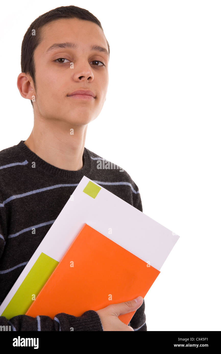 Young serious student with colorful books Stock Photo - Alamy