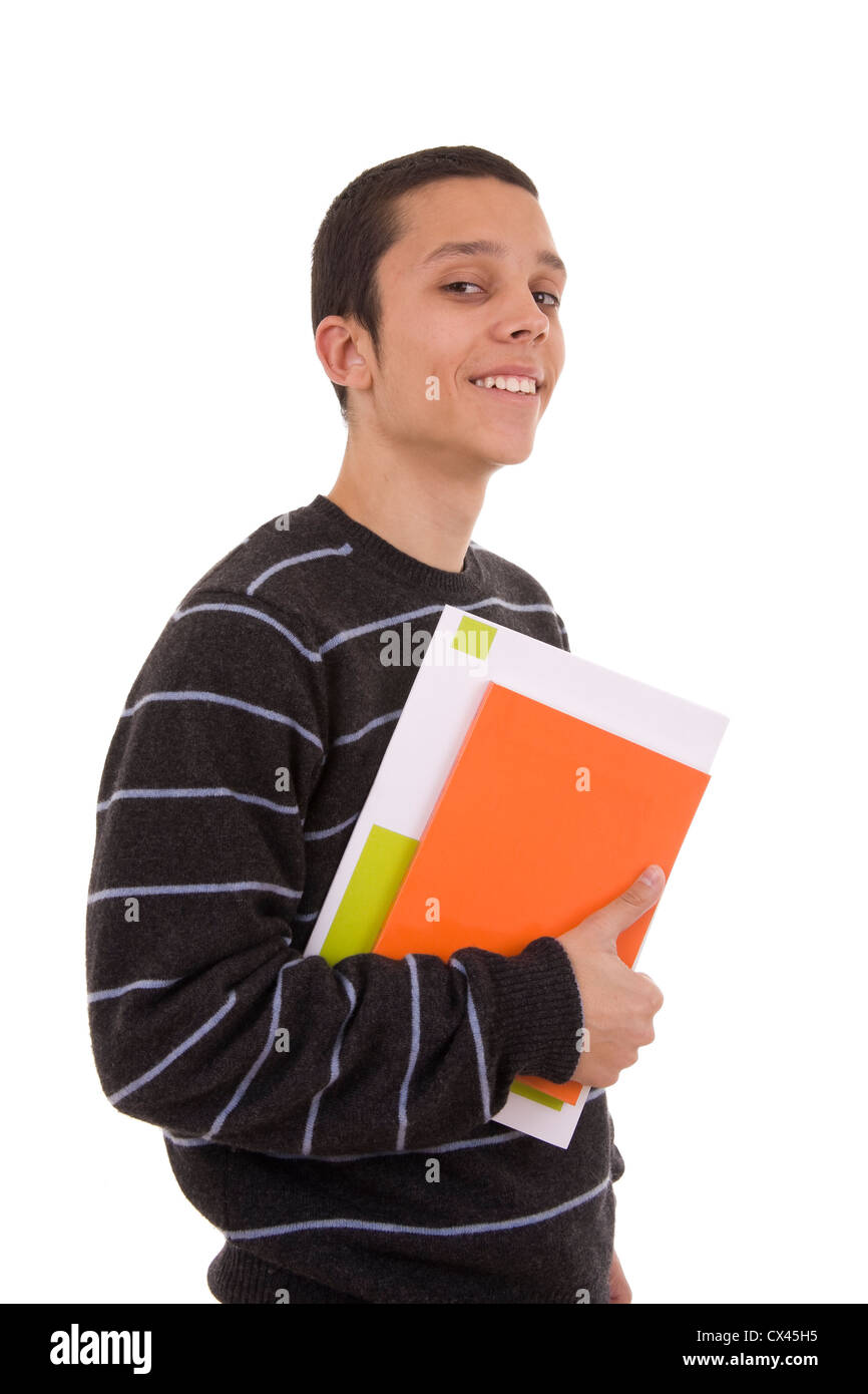 Young smiling student with colorful books Stock Photo - Alamy