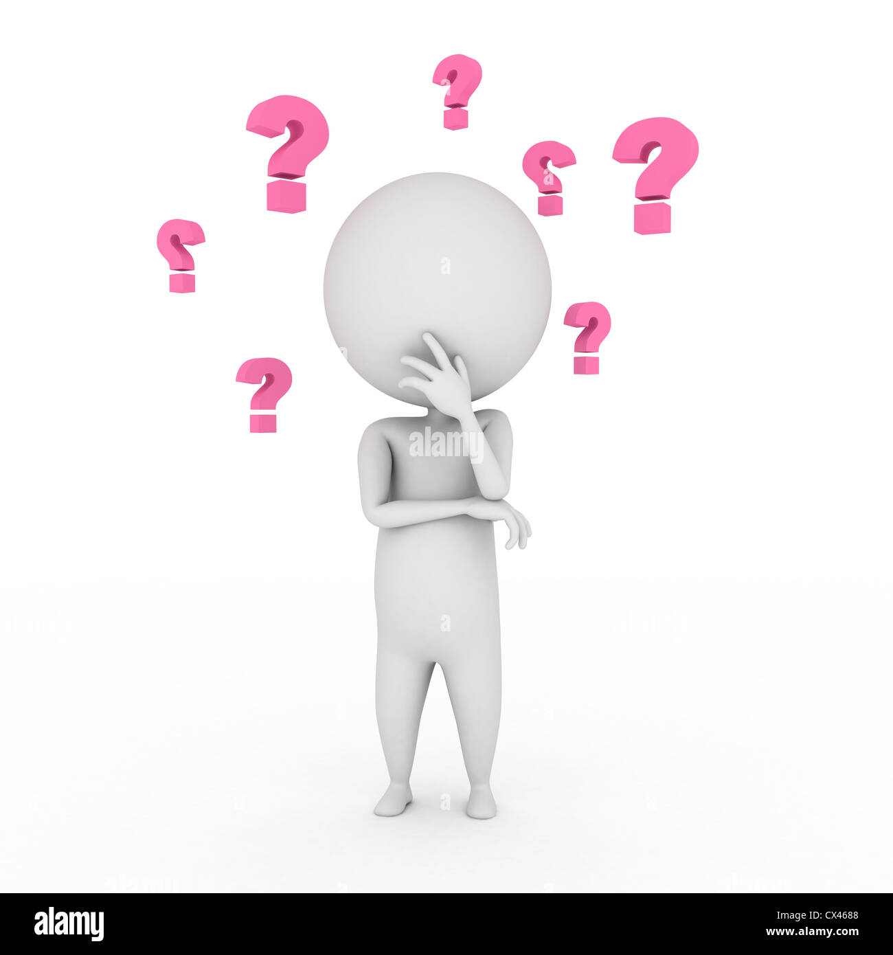 3d rendered illustration of a little guy and a lot of question marks ...
