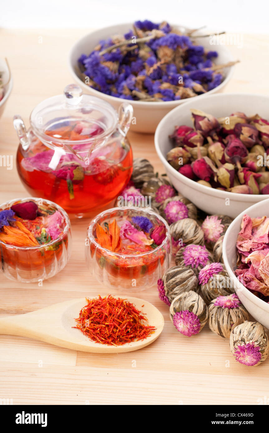 Herbal natural floral tea infusion with dry flowers ingredients Stock ...
