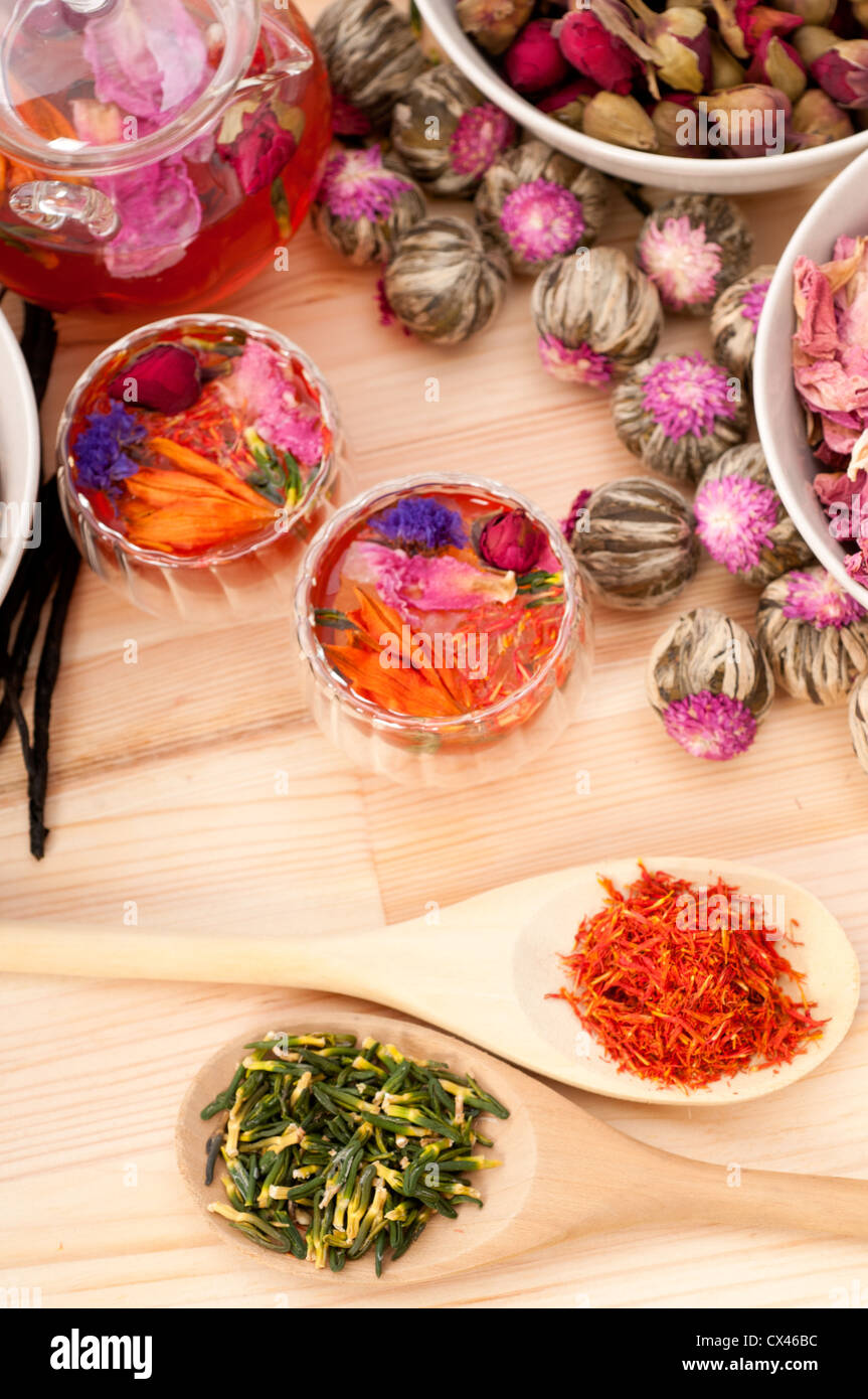 Herbal natural floral tea infusion with dry flowers ingredients Stock ...