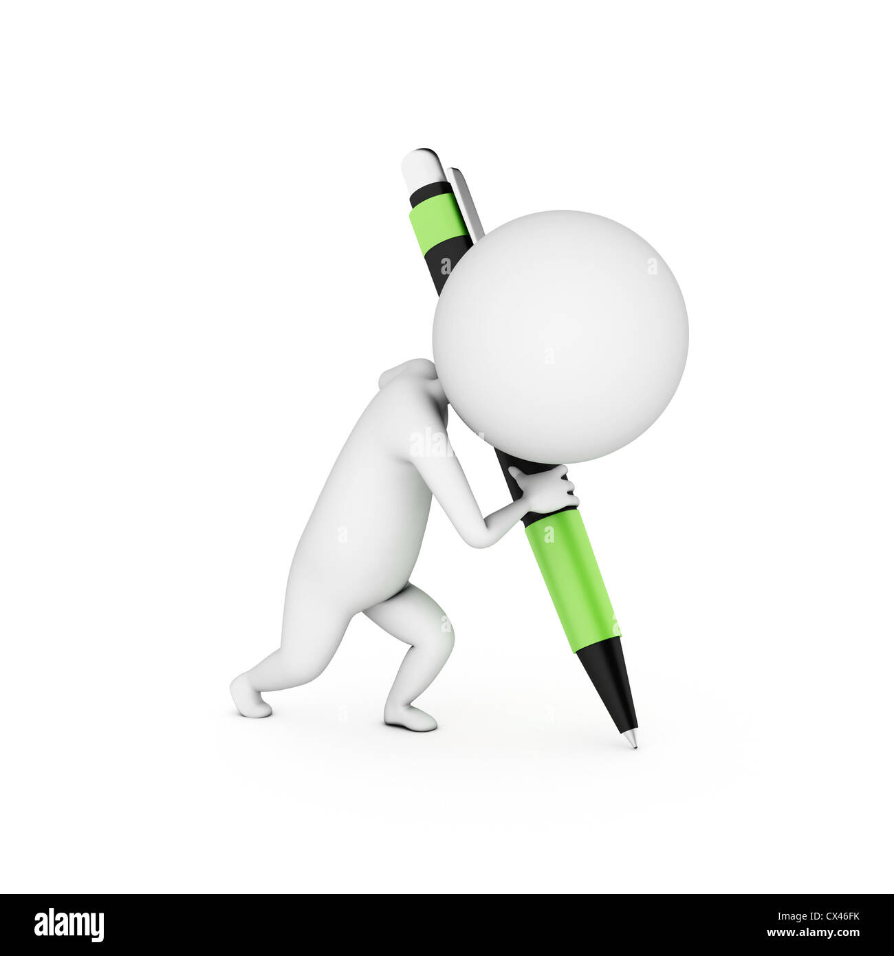a 3d rendered illustration of a small guy with a big pen Stock Photo ...