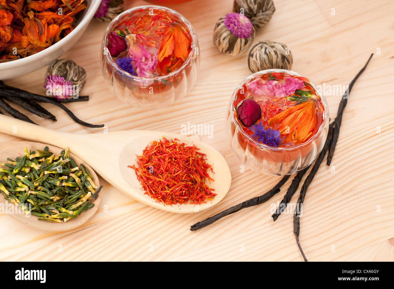 Herbal natural floral tea infusion with dry flowers ingredients Stock ...