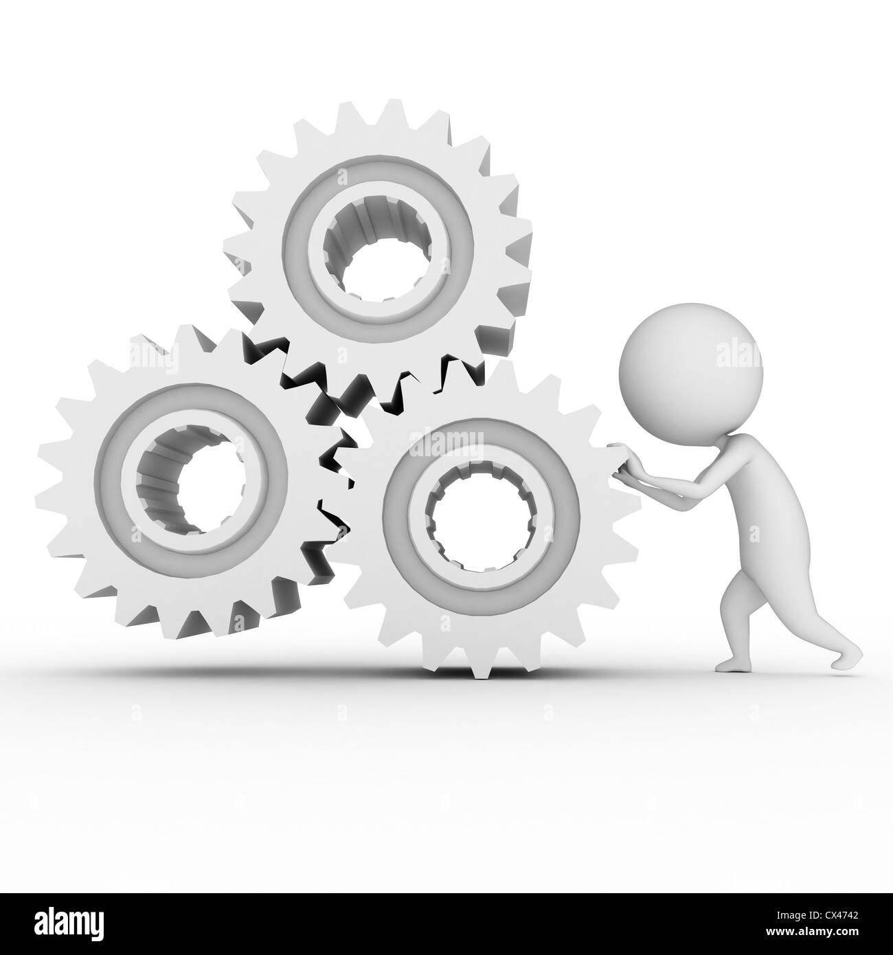 3d rendered illustration of a little white guy with some gears Stock ...