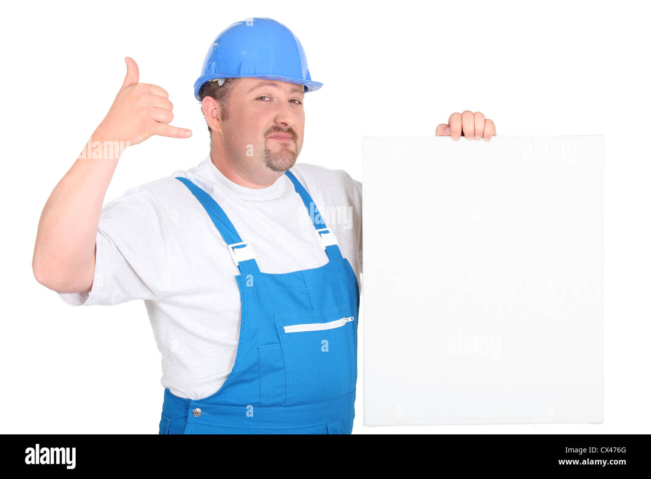 Construction worker with panel Stock Photo - Alamy