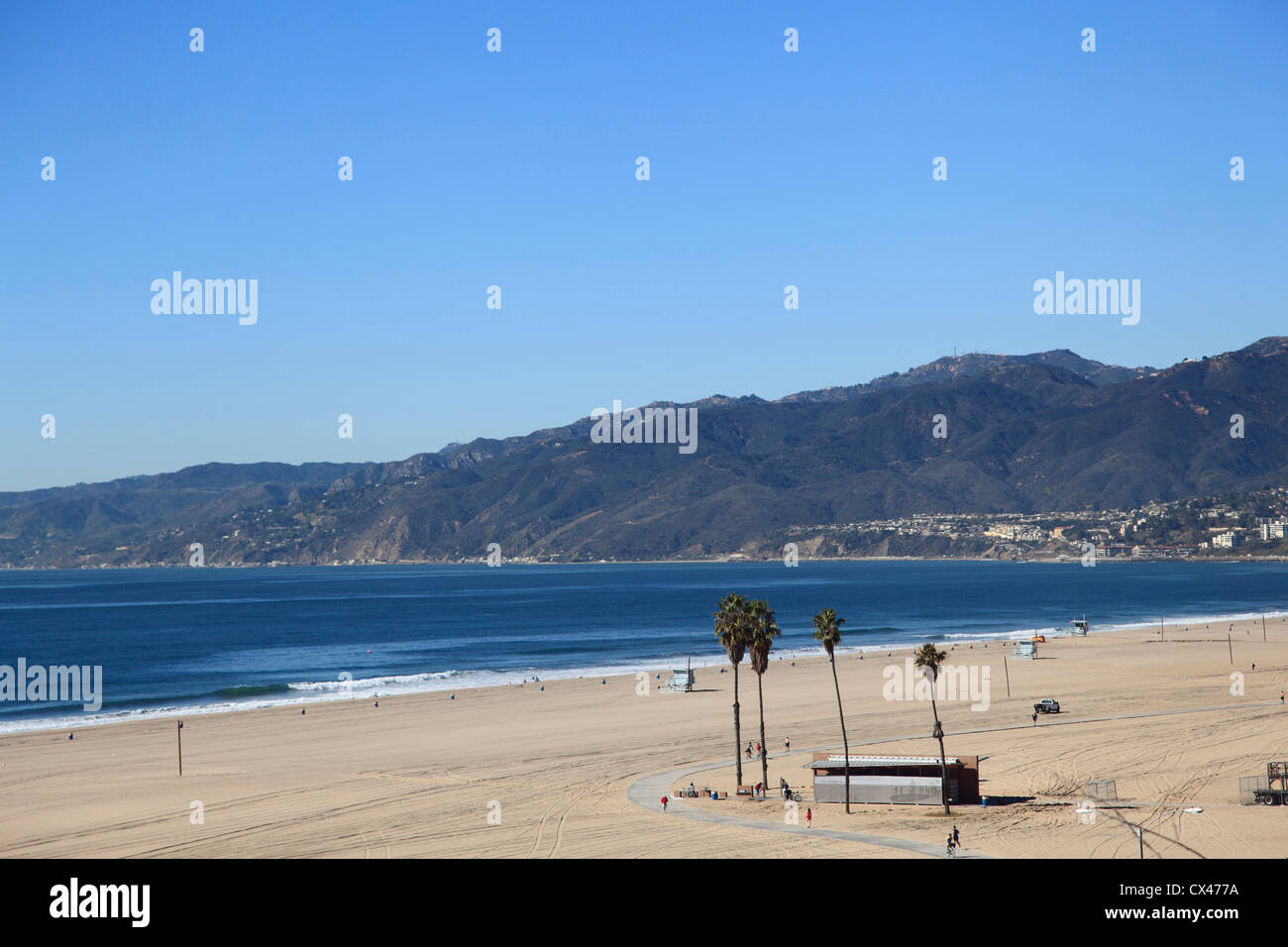Beach, Santa Monica, Malibu Mountains, Los Angeles, California, USA ...